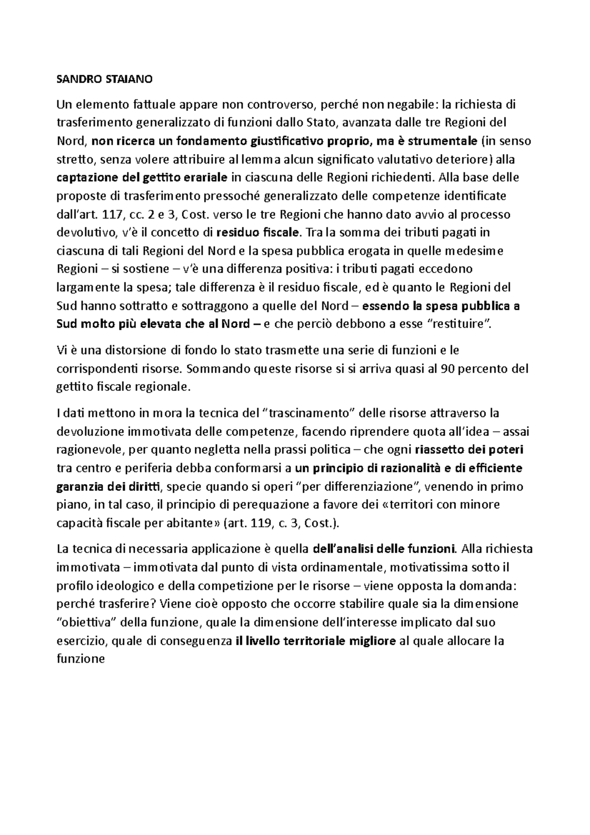 Regionalismo Differenziato - SANDRO STAIANO Un elemento fattuale appare ...