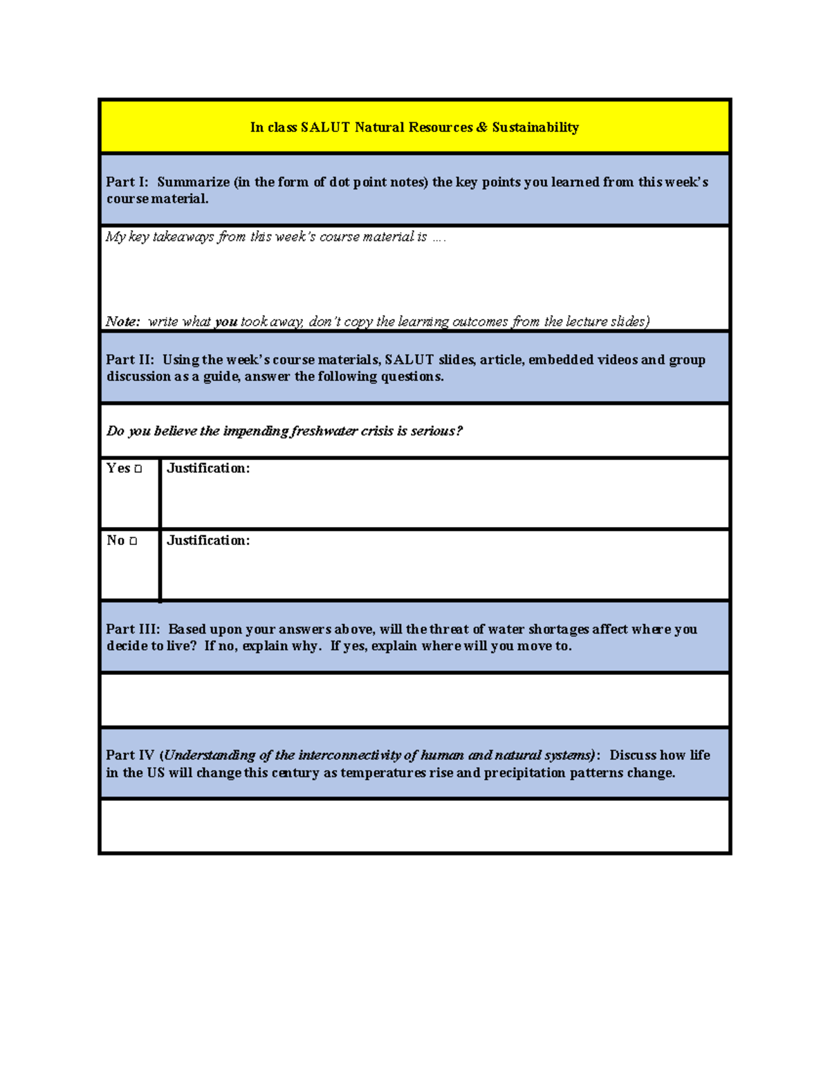 Worksheet for in class Salut Natural Resources Sustainability - In ...