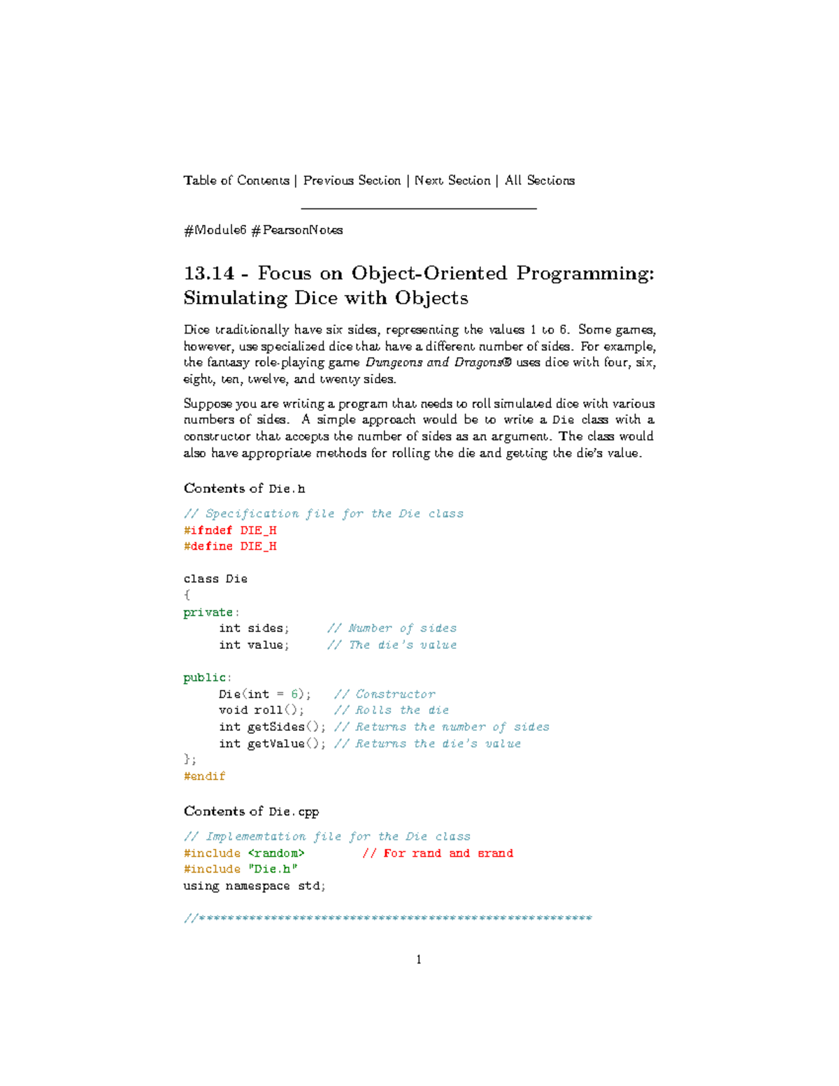 13.14 - Focus on Object-Oriented Programming - Table of Contents | Previous Section | Next ...