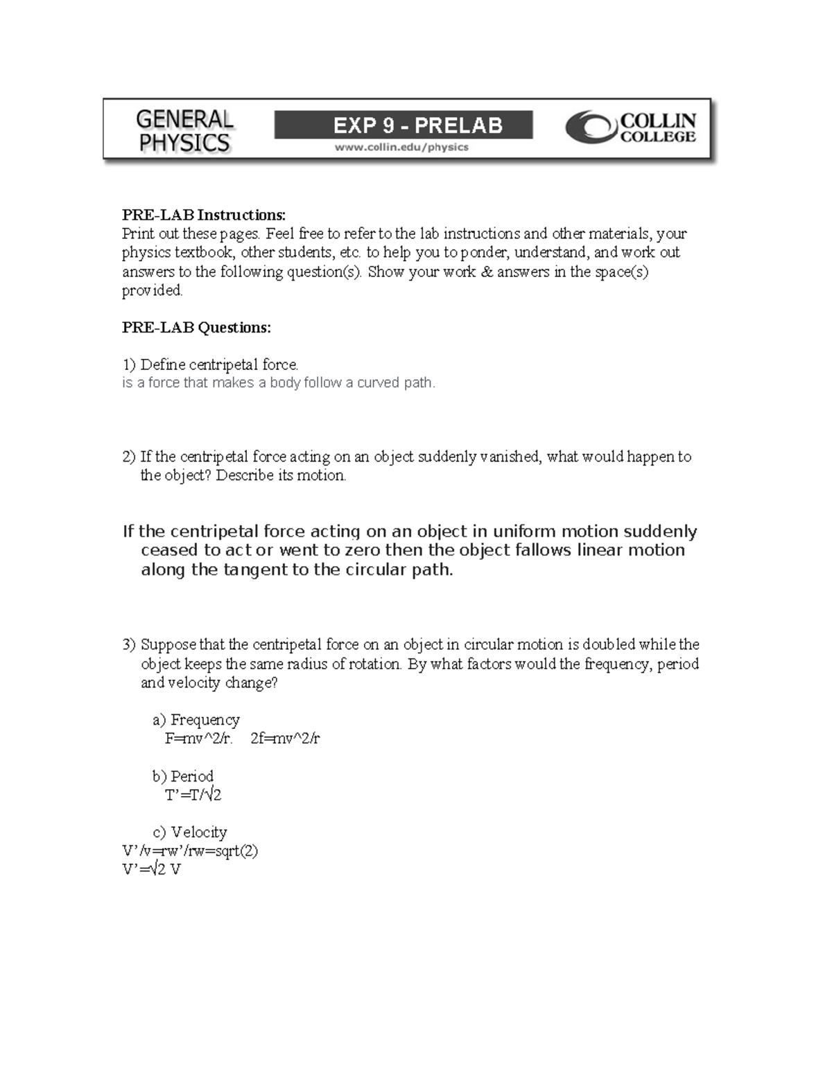 Pre lab exp 9 2023 - PRE-LAB Instructions: Print out these pages. Feel free to refer to the lab ...