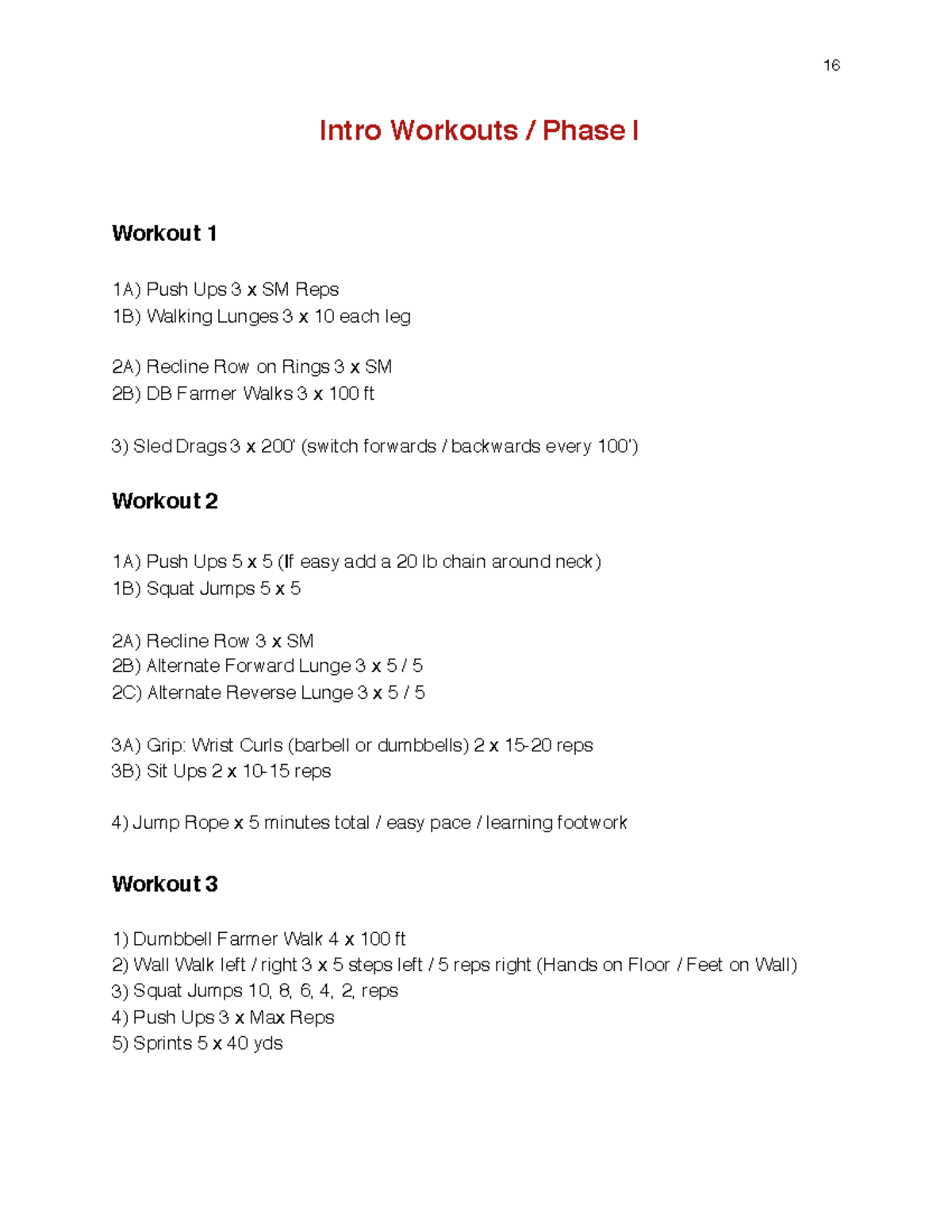 Kids - Intro Workouts / Phase I Workout 1 1A) Push Ups 3 x SM Reps 1B ...