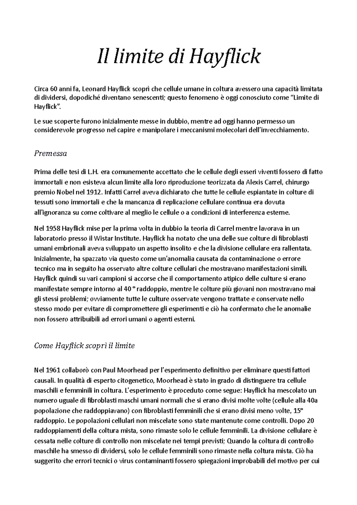 9 Il limite di Hayflick Cotella - Il limite di Hayflick Circa 60 anni ...