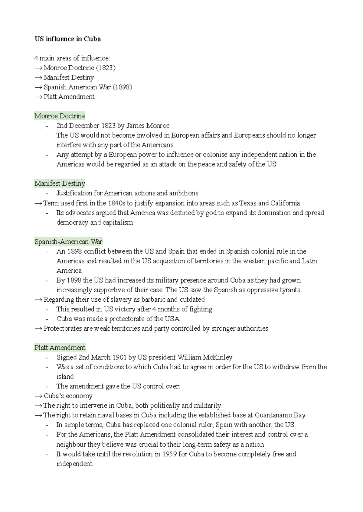 Us influence in cuba - US influence in Cuba 4 main areas of influence ...