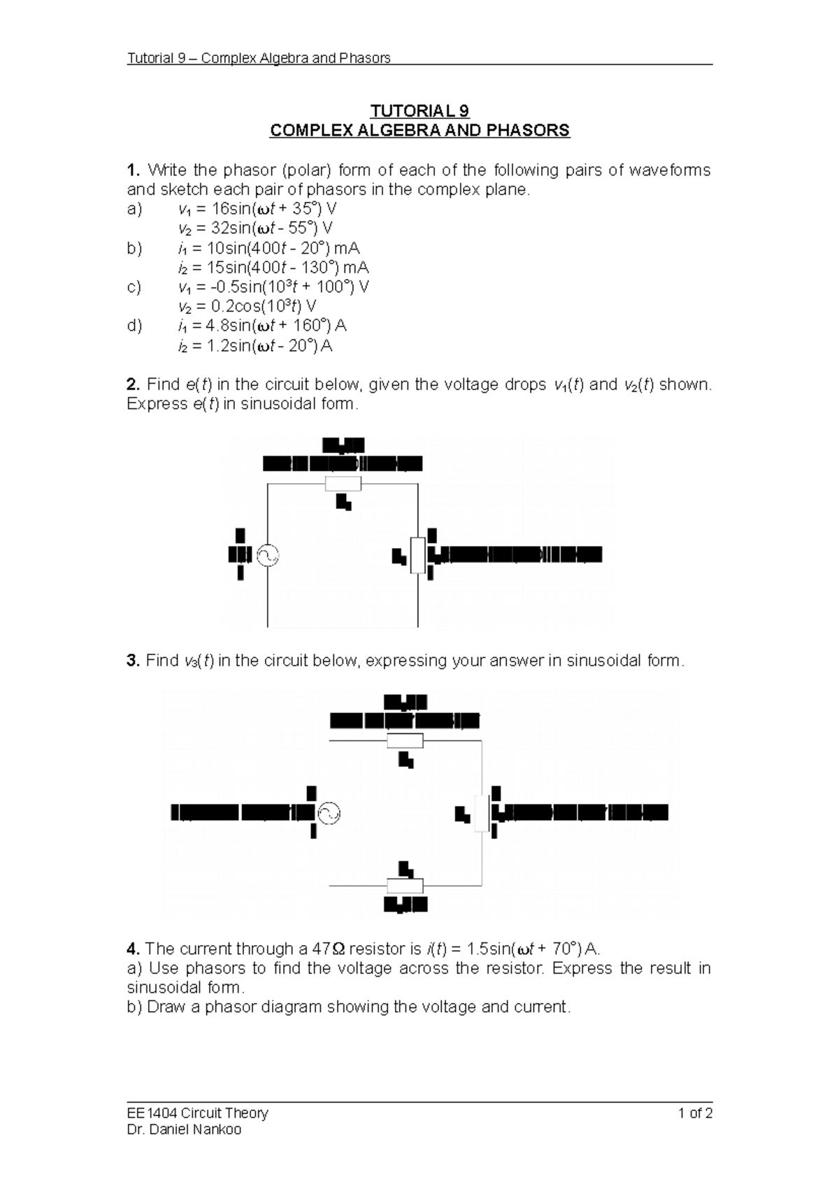 2008-2009 Tutorial 9 - Tutorial 9 – Complex Algebra and Phasors ...