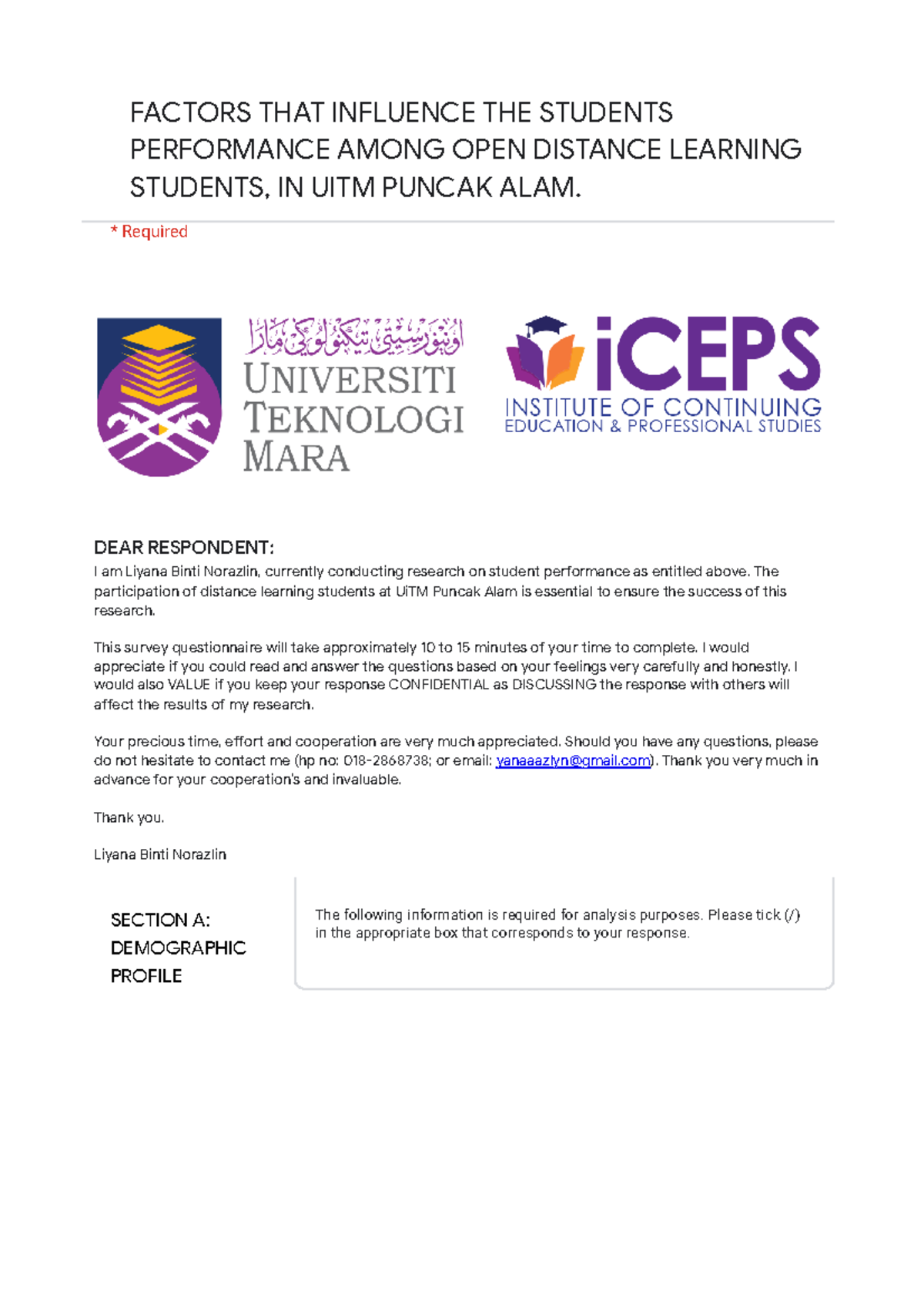 Factors THAT Influence THE Students Performance Among THE OPEN Distance ...