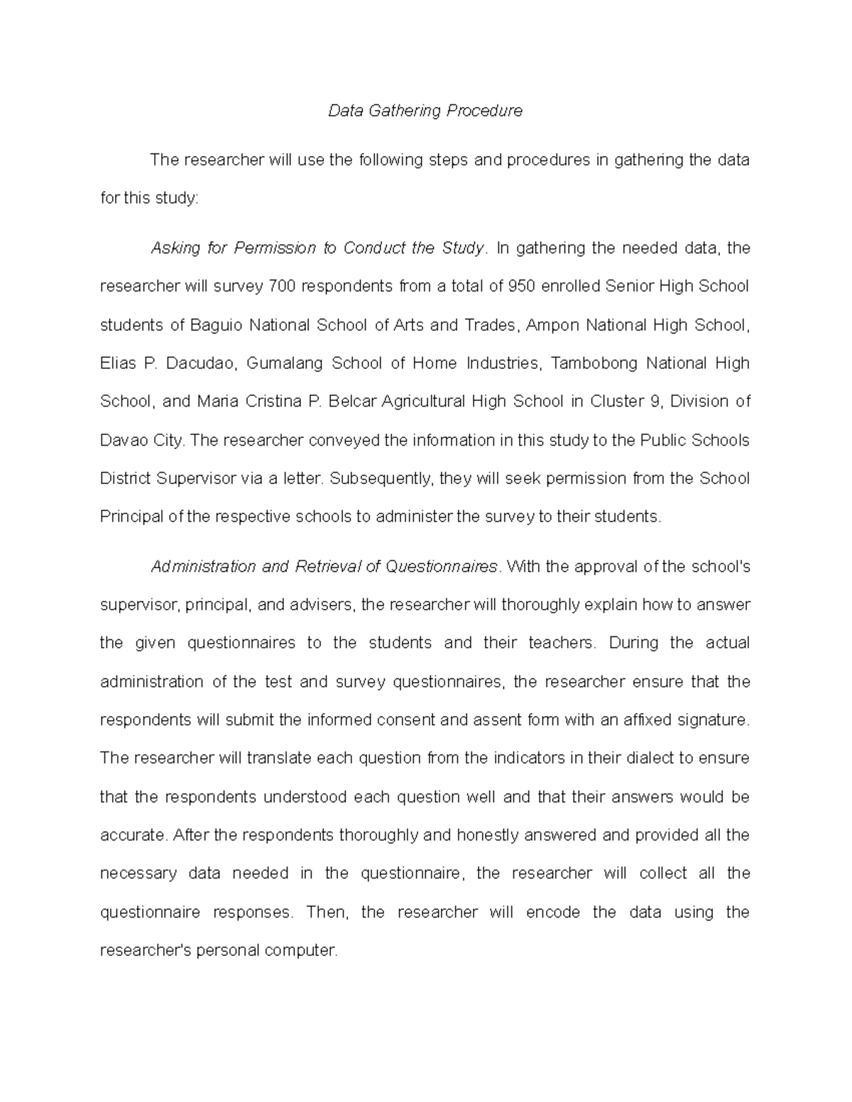 Data-Gathering-Procedure - Data Gathering Procedure The researcher will ...