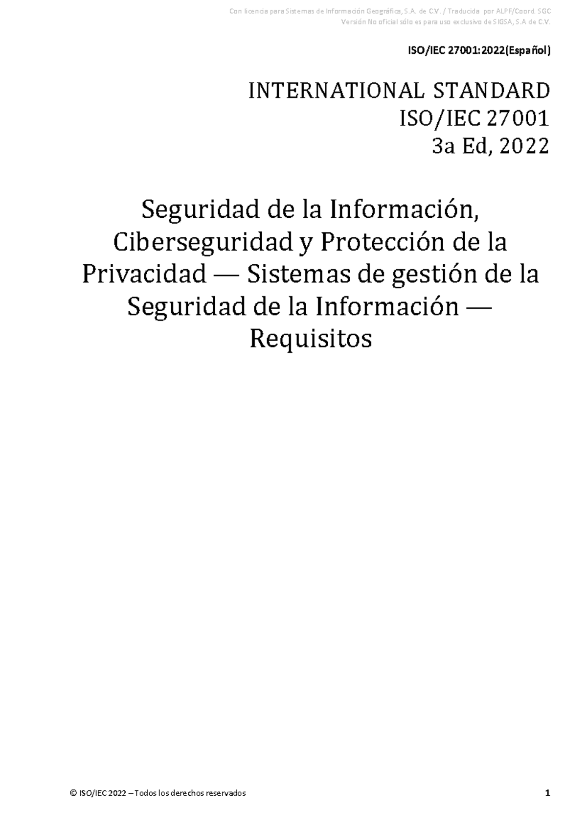Norma ISO 27001 2022 - Versión No oficial sólo es para uso exclusivo de ...
