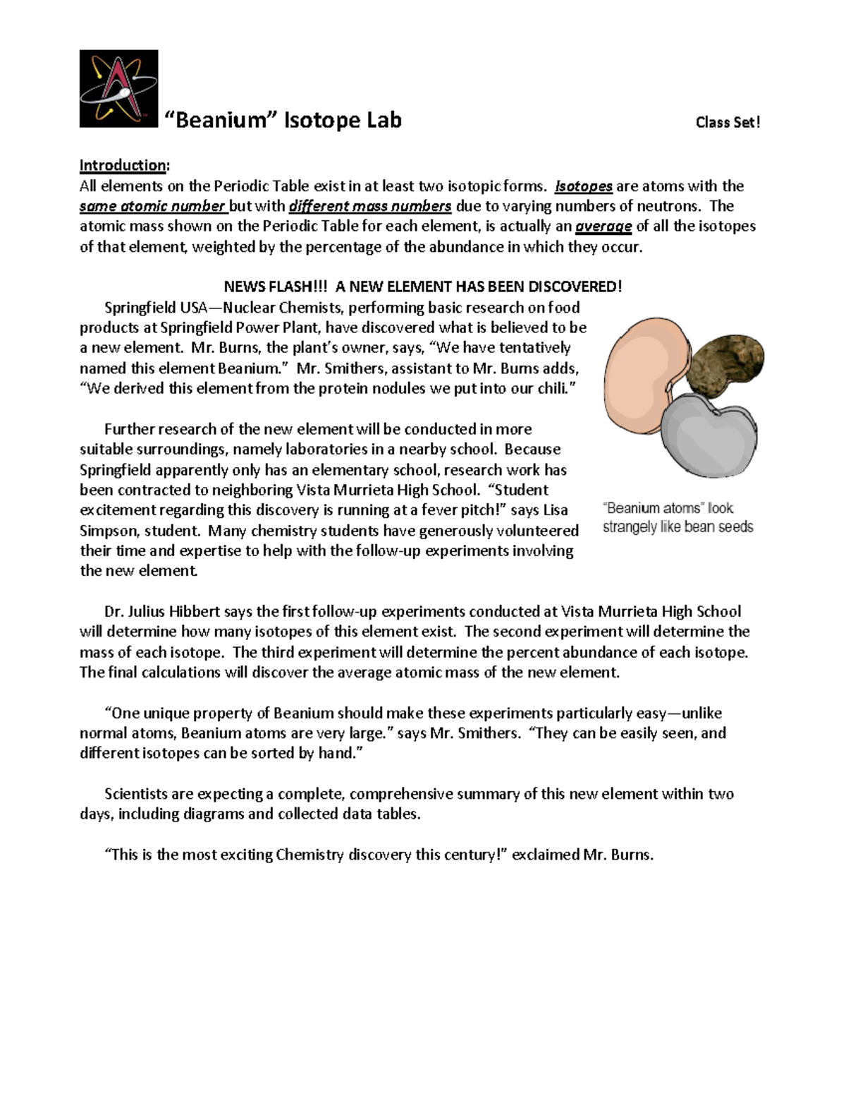 Beanium Isotope Lab - "Beani ium ato ms"' l ook st ran gely like bea n ...
