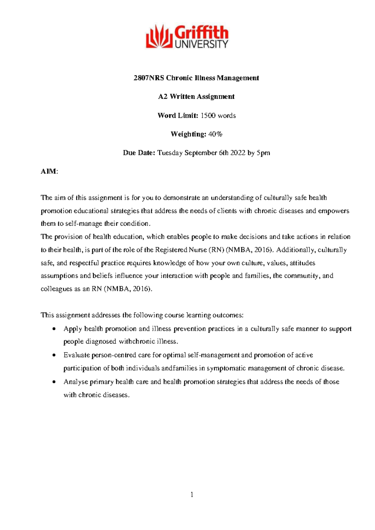 2807NRS Essay 2022 Final - 2807NRS Chronic Illness Management A2 ...