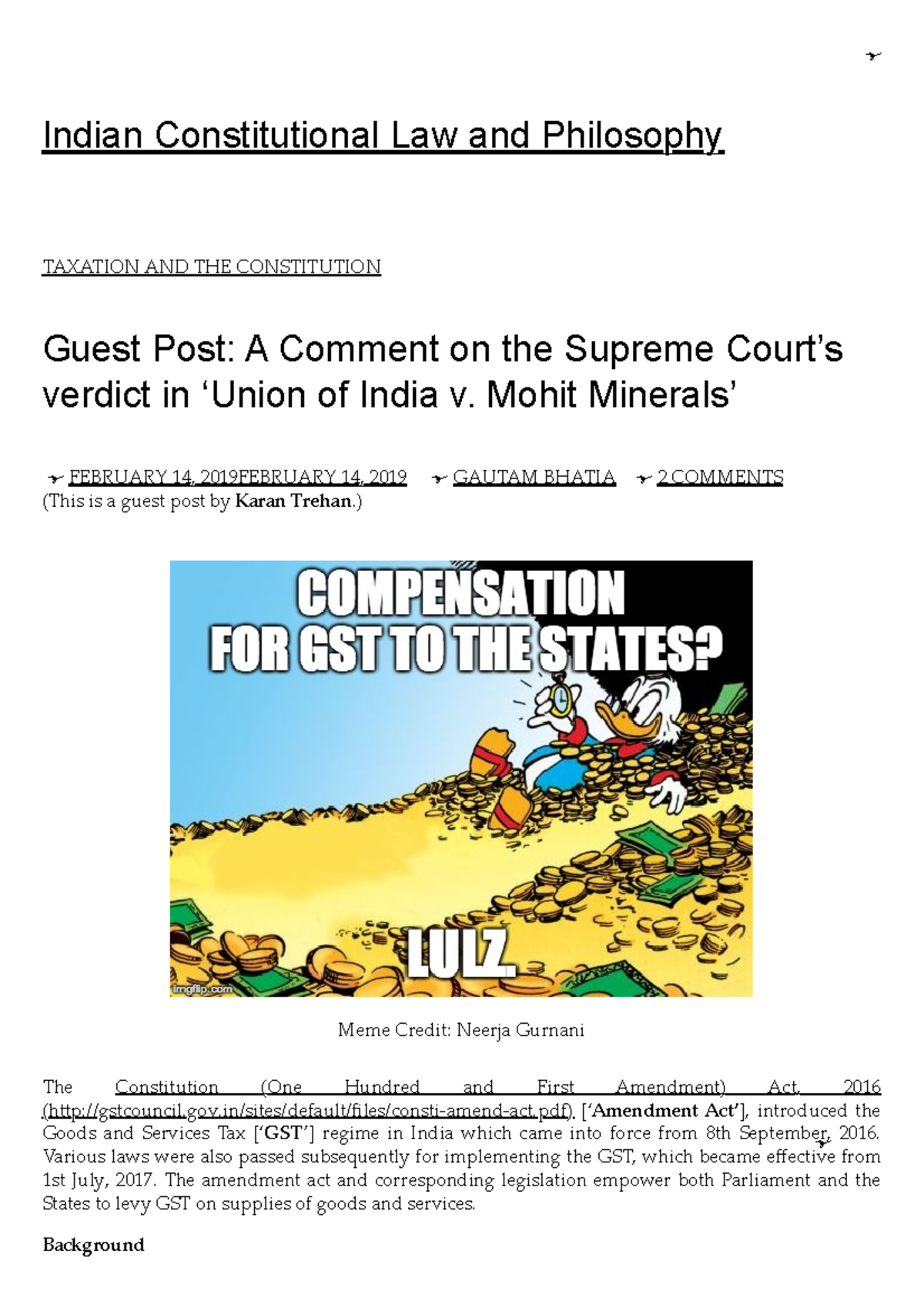 A Comment on the Supreme Court’s verdict in ‘Union of India v. Mohit ...