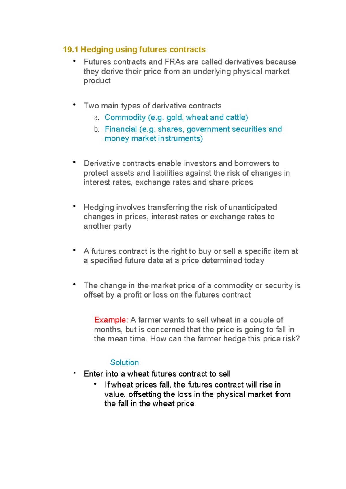 Chapter 11 FIM - note - 19 Hedging using futures contracts Futures ...