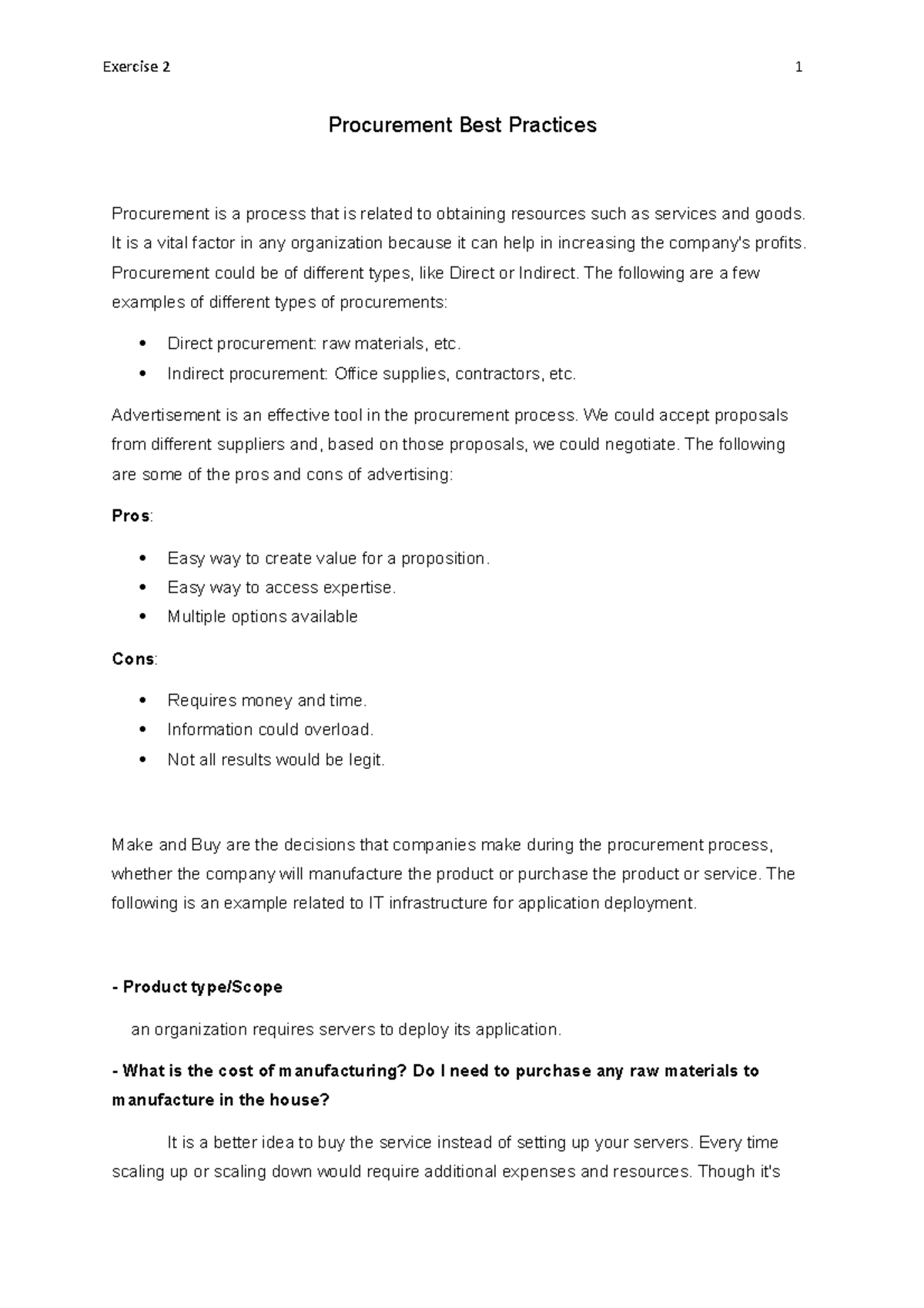 Exercise 2 - Procurement Best Practices Procurement is a process that ...