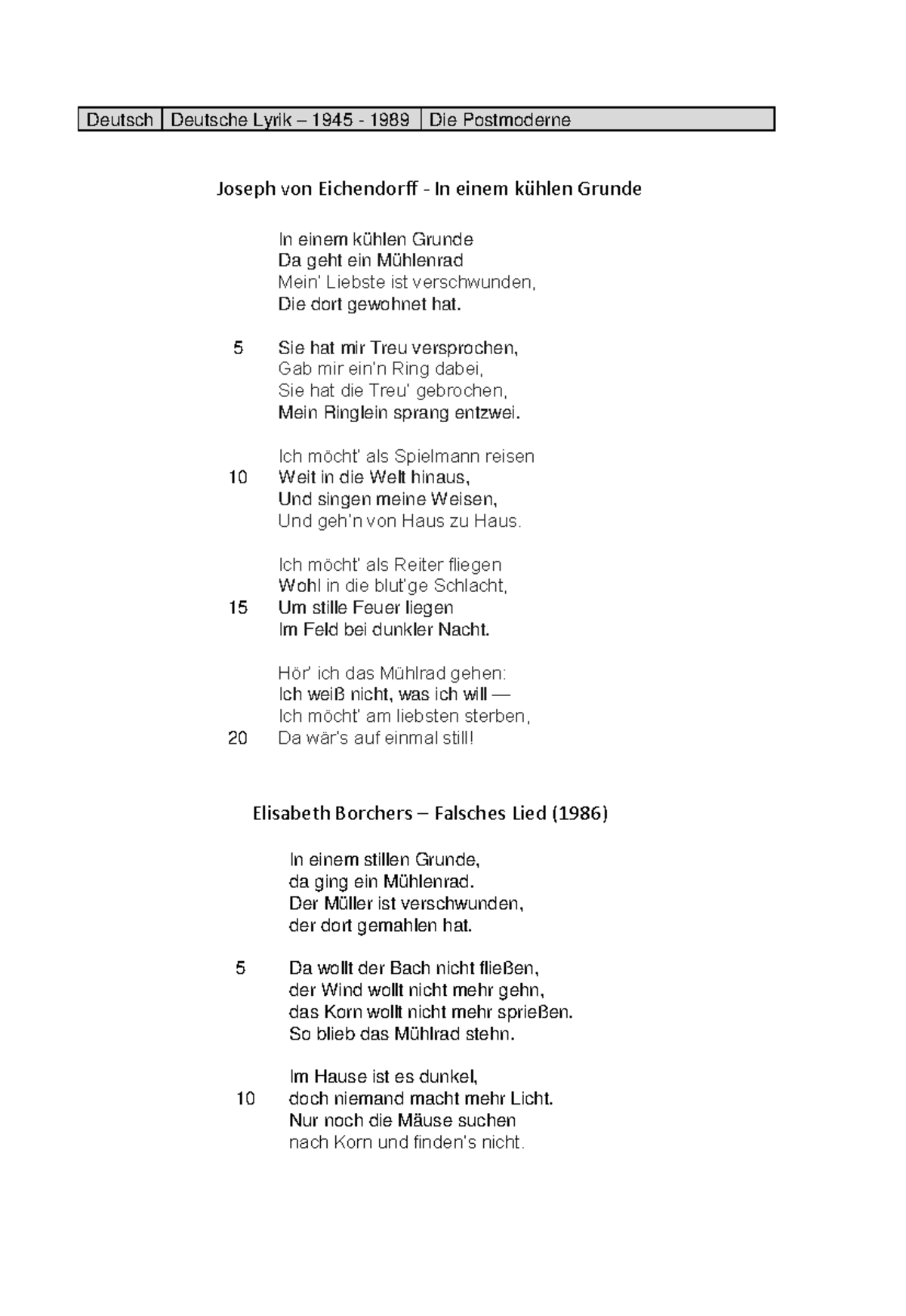 01 - AB 21 - Postmoderne Lyrik - Deutsch Deutsche Lyrik – 1945 - 1989 ...