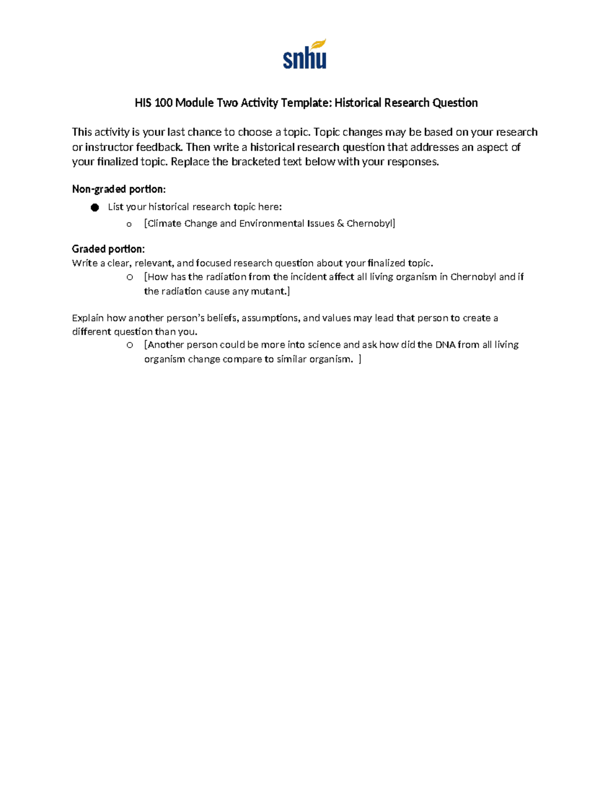 HIS 100 2-1 - snhu - HIS 100 Module Two Activity Template: Historical ...