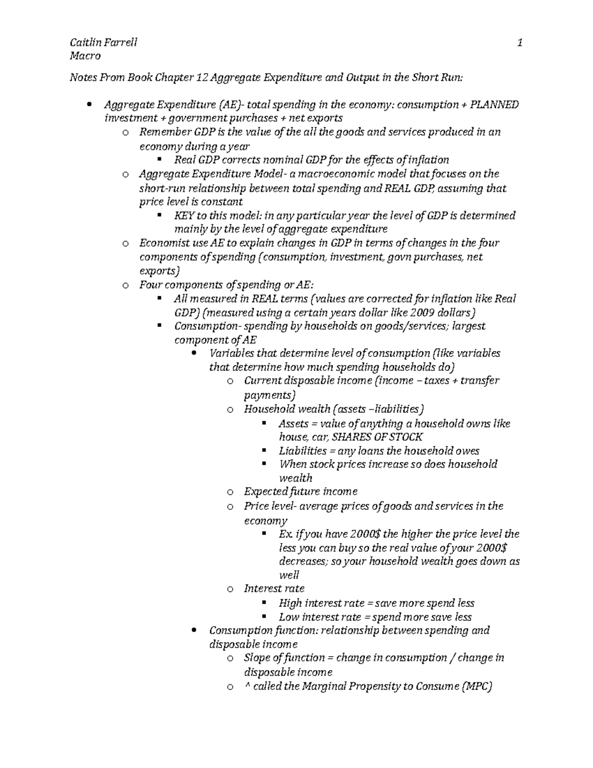 Macro Notes Ch 12 10 - Macro Notes From Book Chapter 12 Aggregate ...