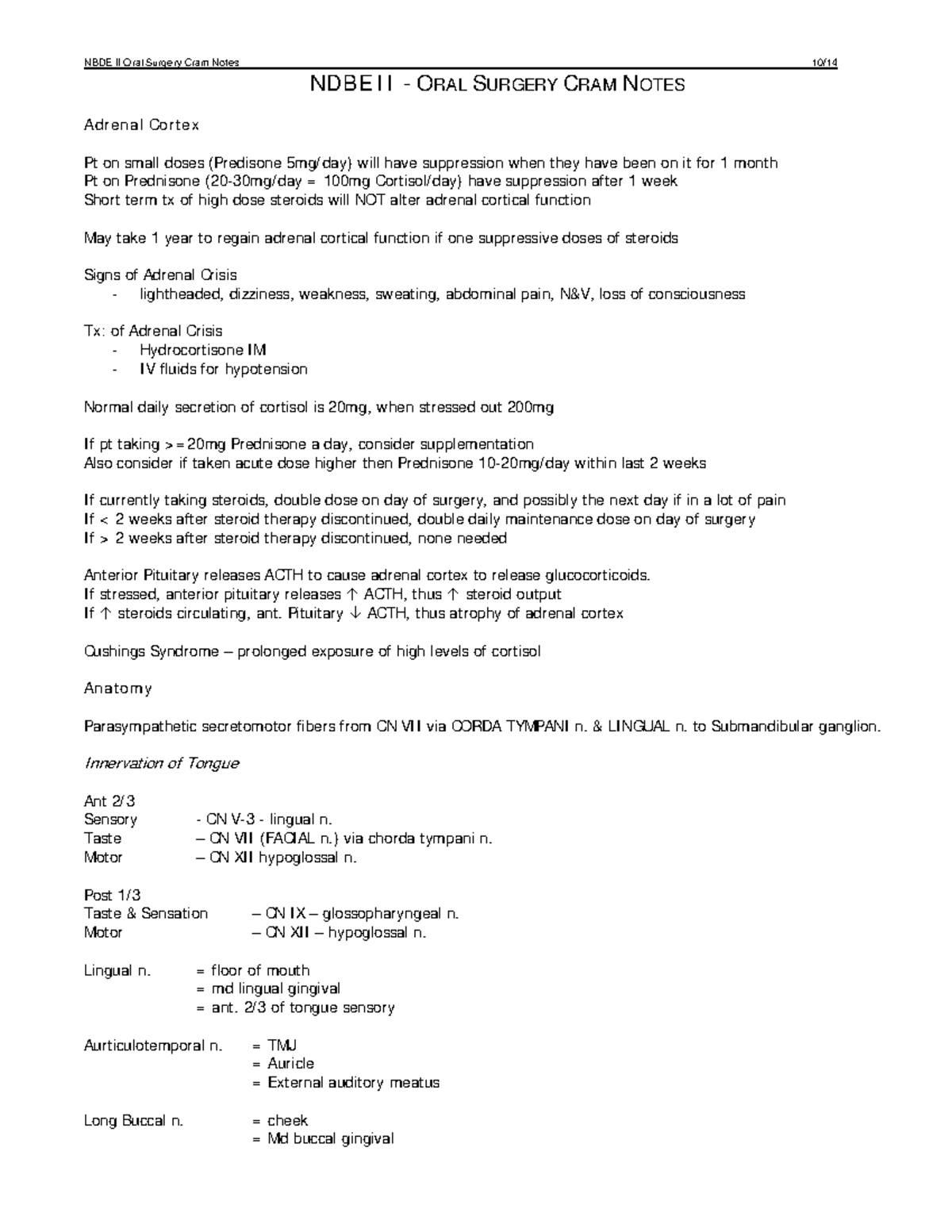 NDBE Oral Surgery Cram Notes - NDBE II - ORAL SURGERY CRAM NOTES ...