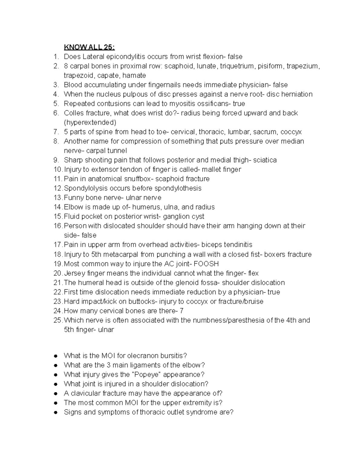 AT exam 3 - athletic training notes covering numerous topics and key ...