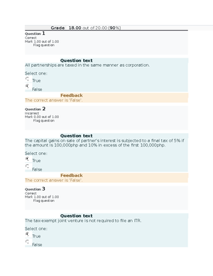 Phil tax prefinal quiz 1 - Grade 9 out of 10 ( 90 %) Question 1 Correct Mark 1 out of 1. Flag ...