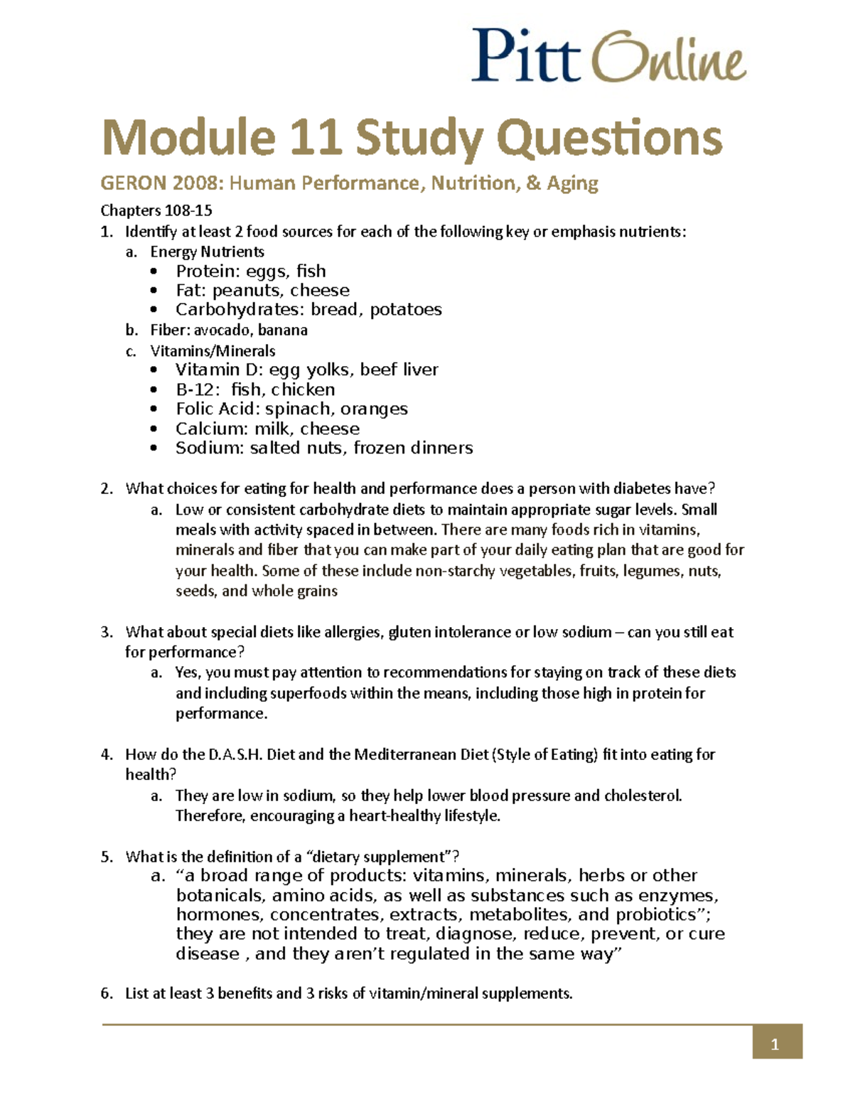 Module 11 Study Questions Answered - 1 Module 11 Study Questions GERON ...