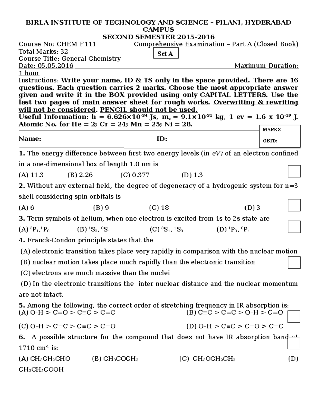 Part+A set+A - Comprehensive Exam Question Paper - BIRLA INSTITUTE OF TECHNOLOGY AND SCIENCE ...
