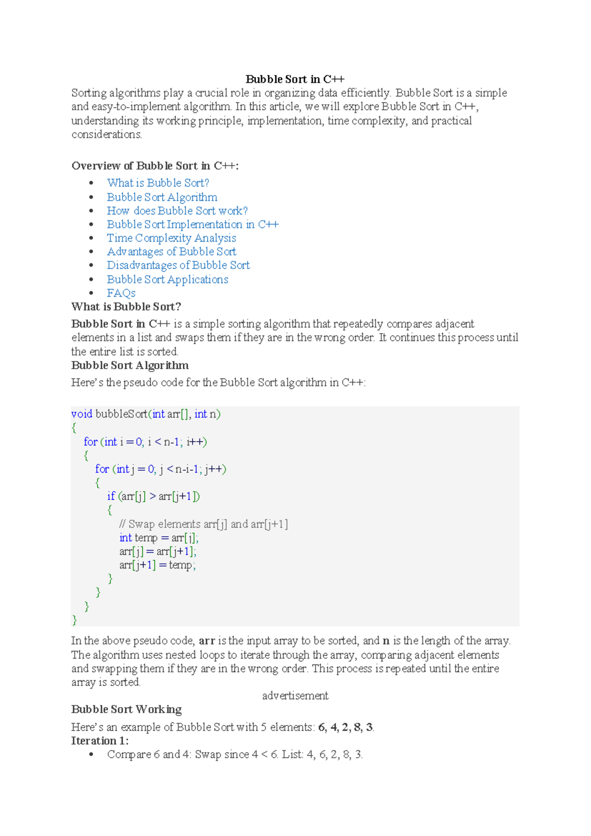 Ds notes v unit c - unit v is possible - Bubble Sort in C++ Sorting ...