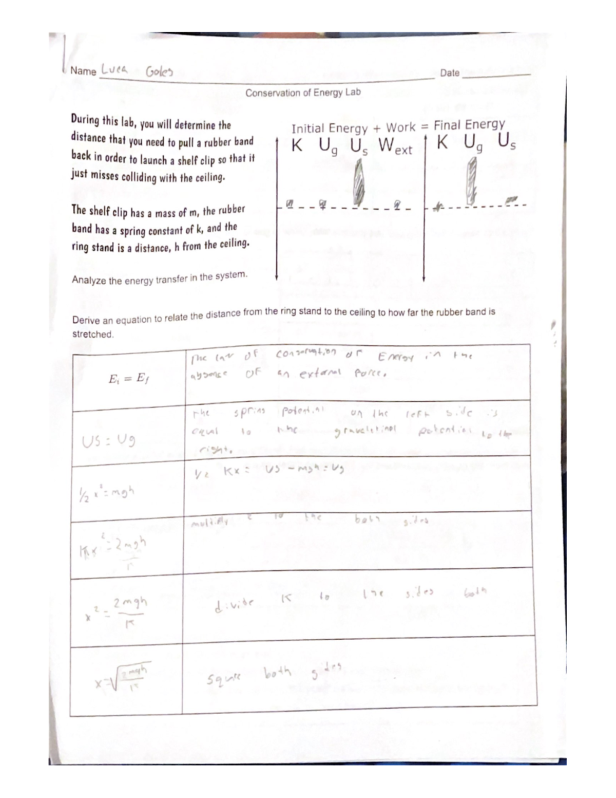 Conservation of Energy Lab - Studocu