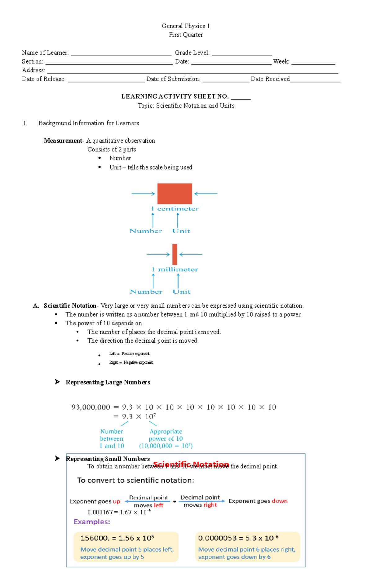 First Qtr WEEK 1 STEM G12EU-la-1 - General Physics 1 First Quarter Name ...