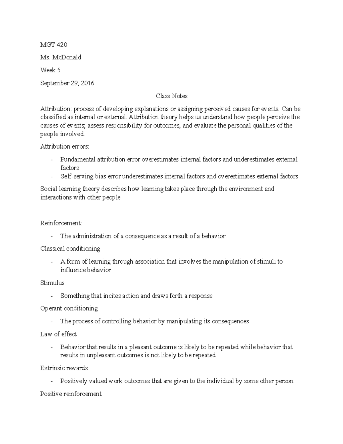 September 29 (Week 5 Thursday) - MGT 420 Ms. McDonald Week 5 September ...