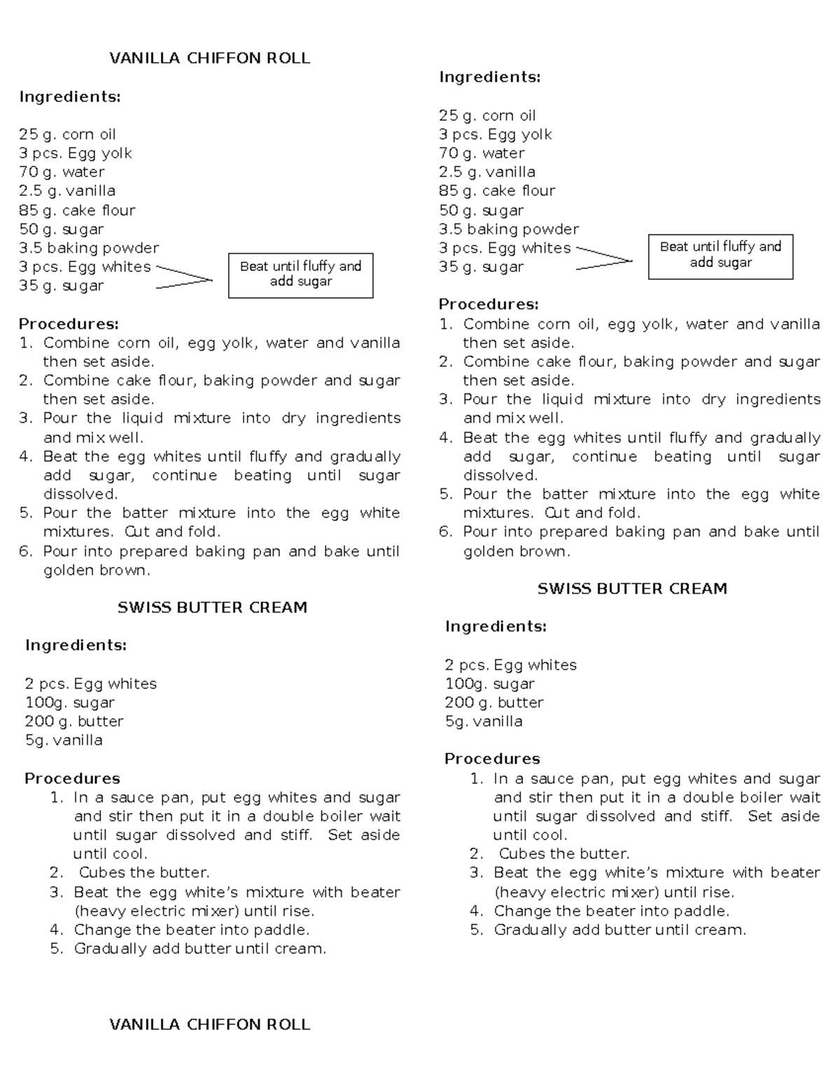 Vanilla Chiffon ROLL - VANILLA CHIFFON ROLL Ingredients: 25 g. corn oil ...