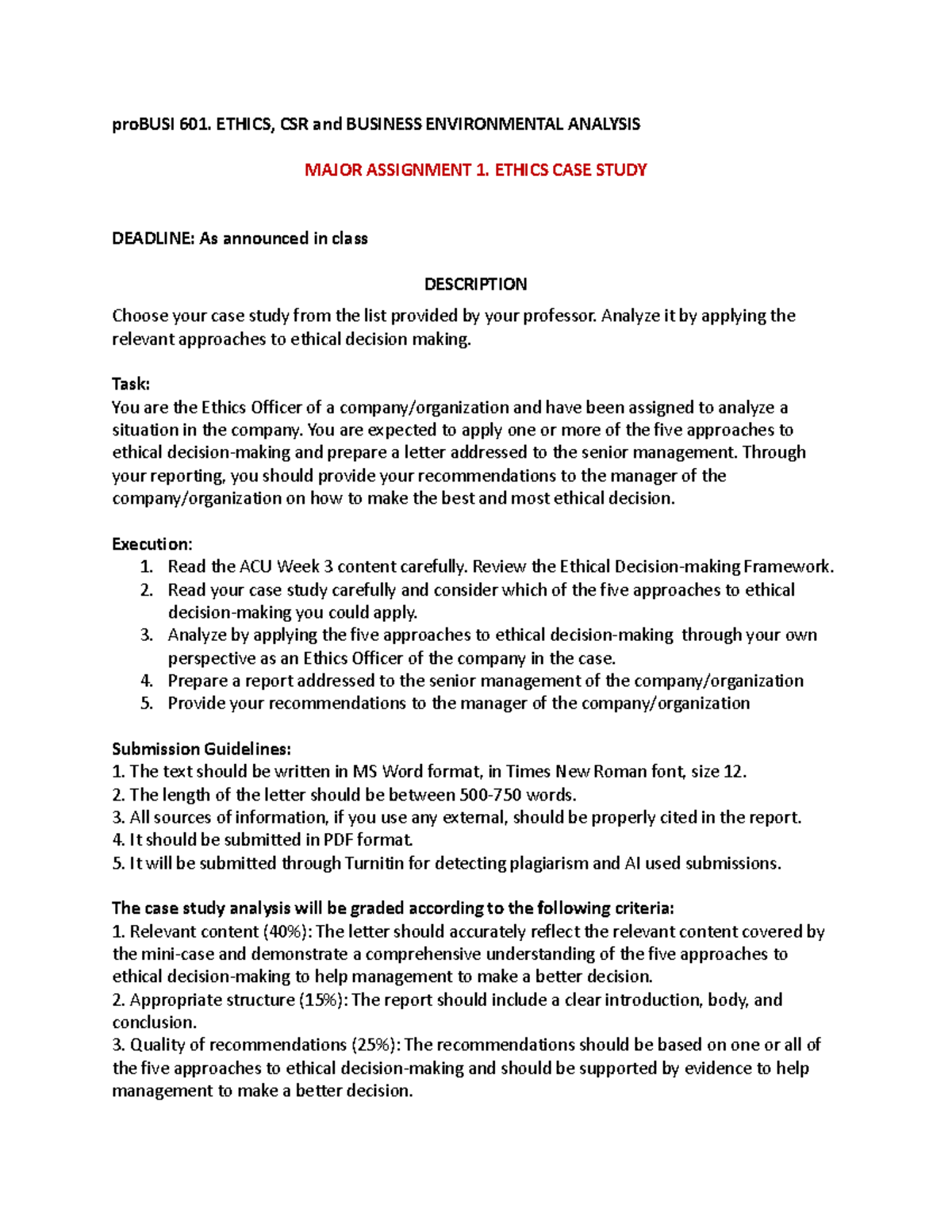 BUSI 601 Spring 2023 - MAJOR ASSIGNMENT 1. ETHICS CASE STUDY - proBUSI ...