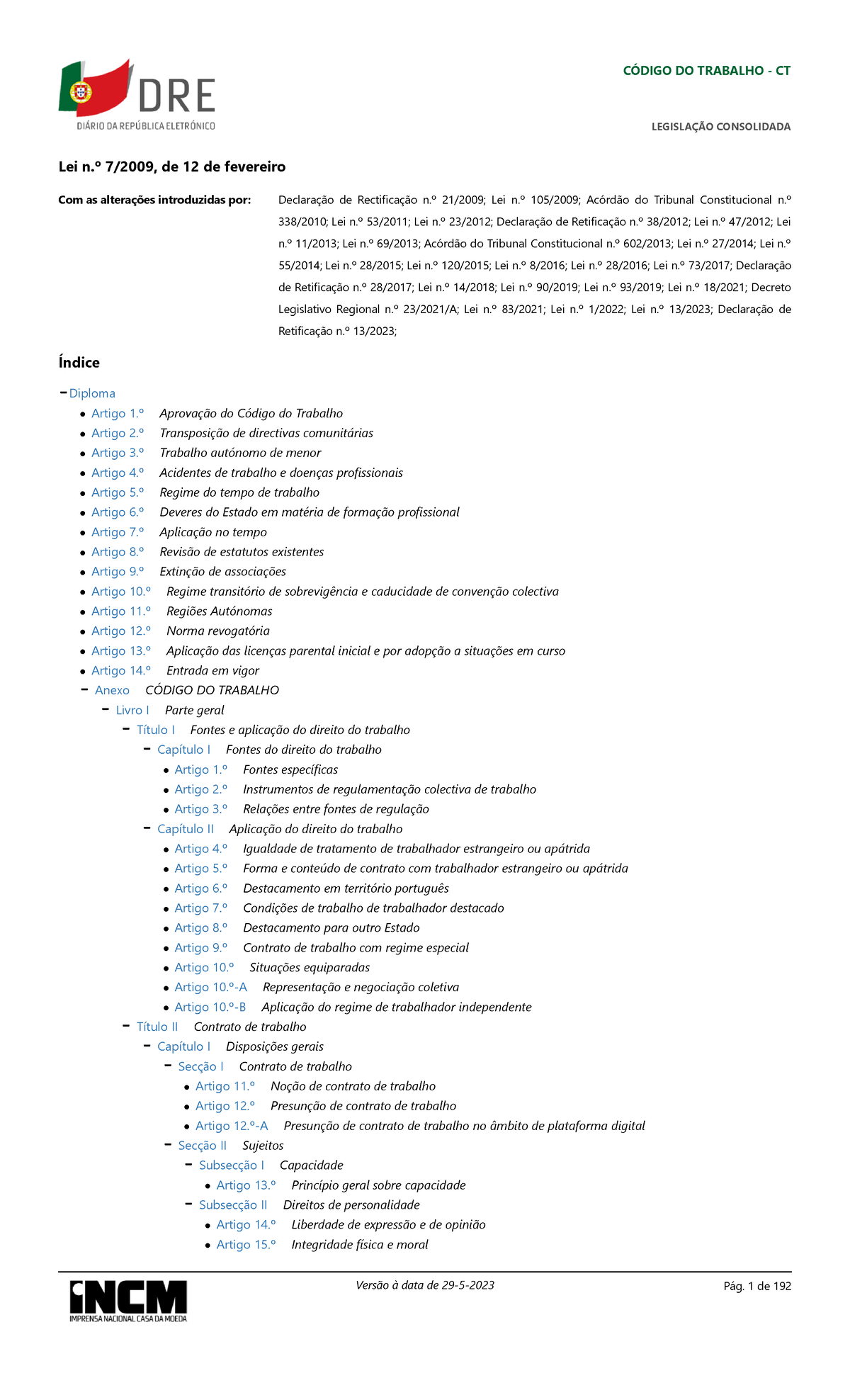Código do trabalho atualizado 2023 - Lei n.º 7/2009, de 12 de fevereiro ...