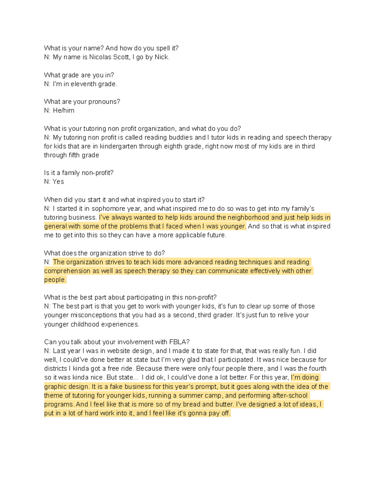 Nick Scott transcript - Class work/notes - What is your name? And how ...