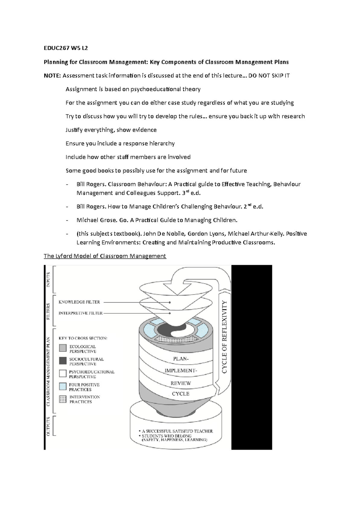 EDUC267 W5 L2 - Detailed lecture notes - EDUC267 W5 L Planning for ...