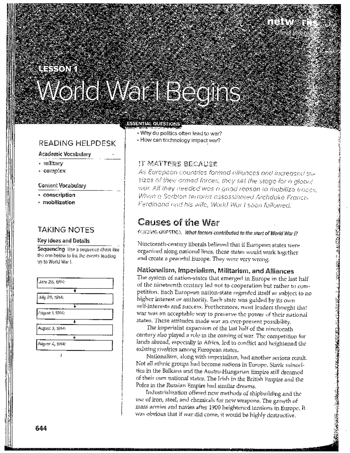 World War one textbook readings - Studocu