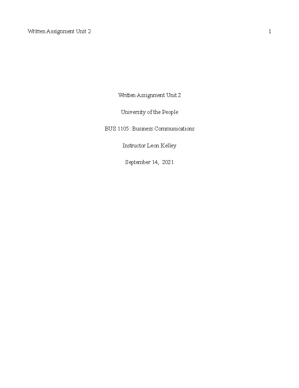 Writen Assignment Unit 2 - Business Communication - Written Assignment ...