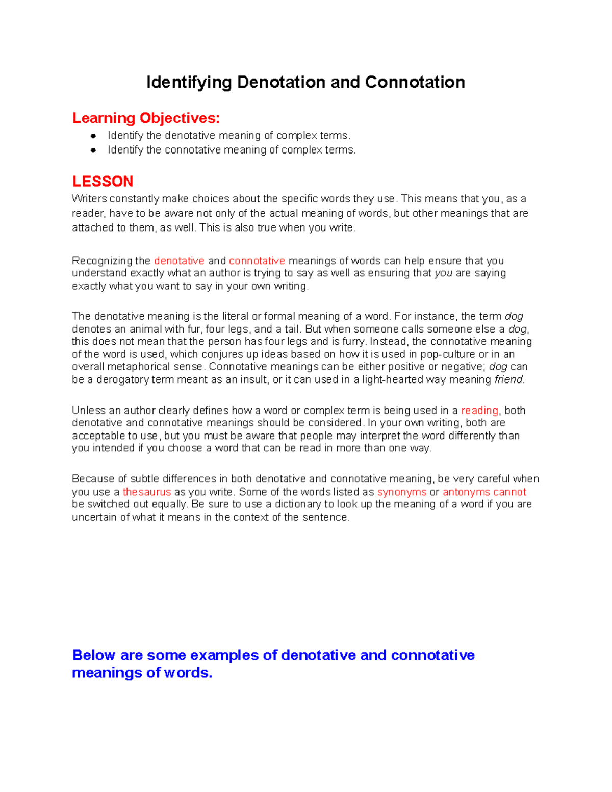 Identifying Denotation And Connotation Identifying Denotation And Connotation Learning