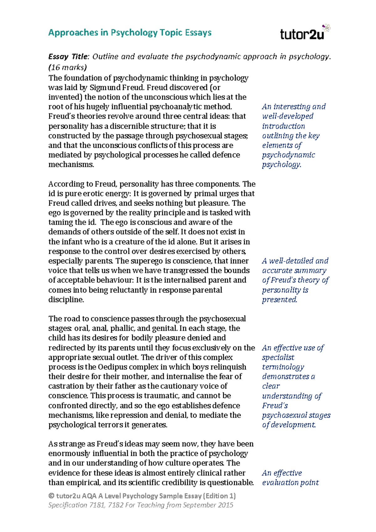 04.5 Essay Psychodynamic Approach V2 with Comments - Approaches in ...