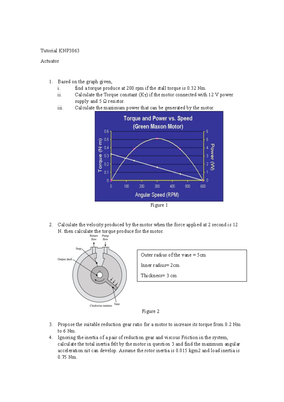 Tutorial KNP3063-Actuator - Tutorial KNP Actuator 1. Based on the graph given, i. find a torque ...