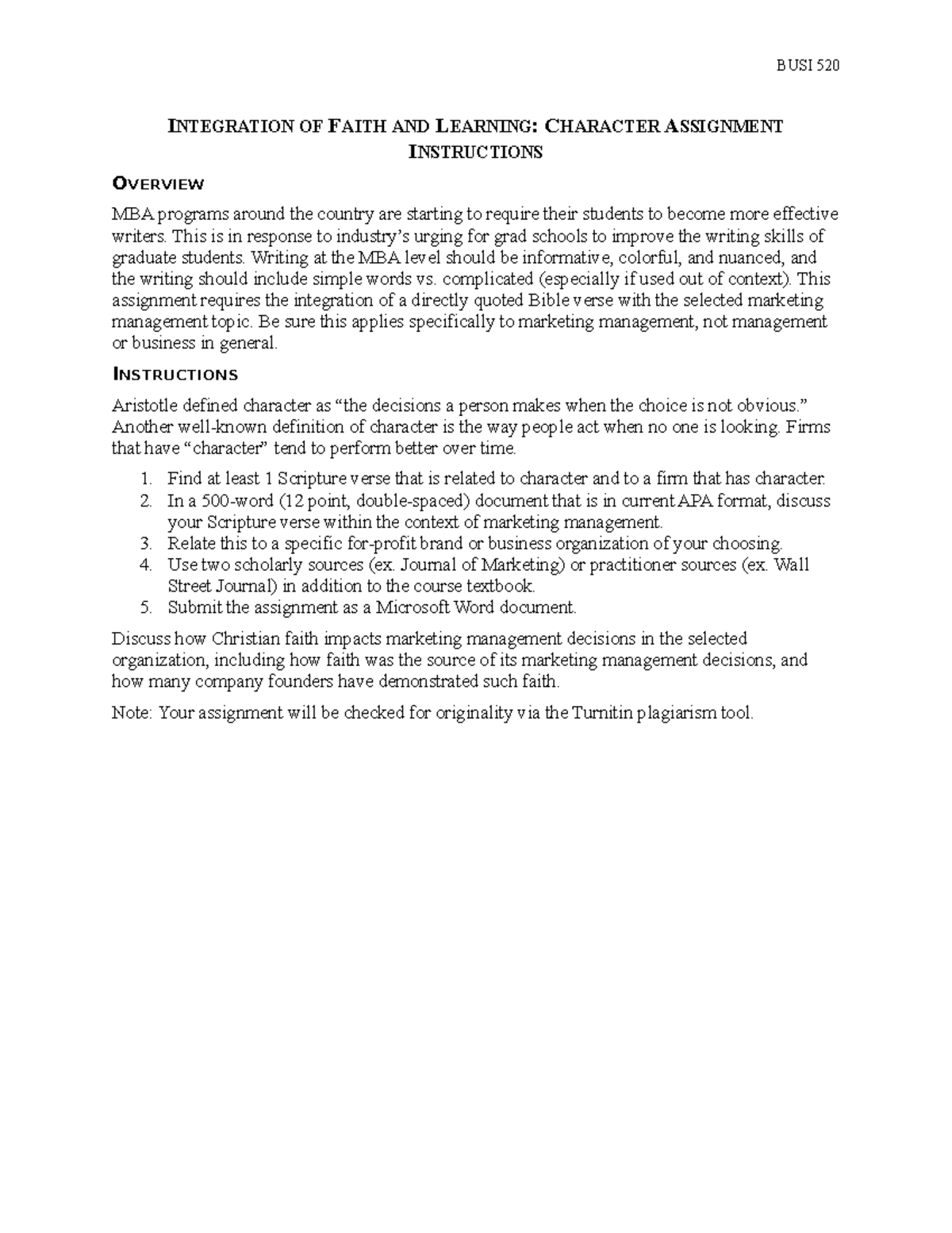 Integration of Faith and Learning Character Assignment Instructions ...