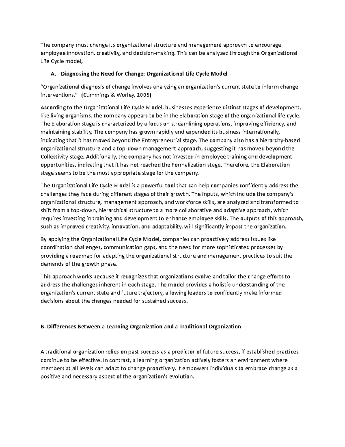 Change Management 1 - essay - The company must change its ...