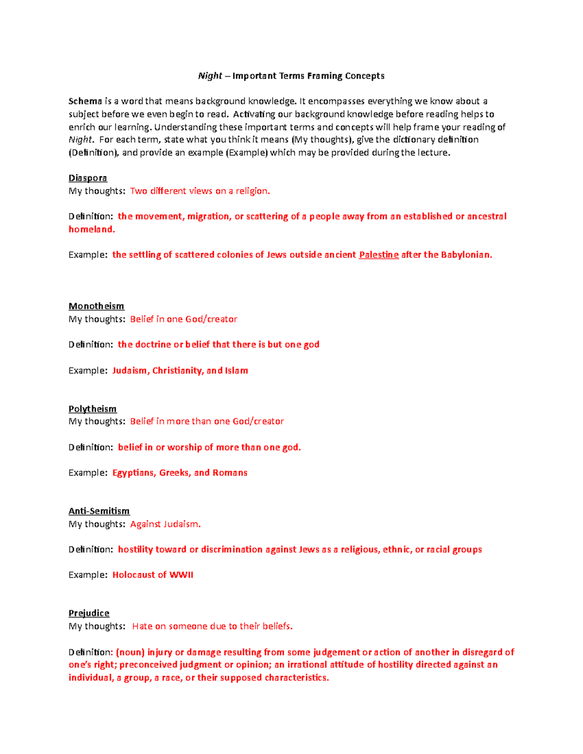 Night Important Terms Framing Concepts - Night – Important Terms ...