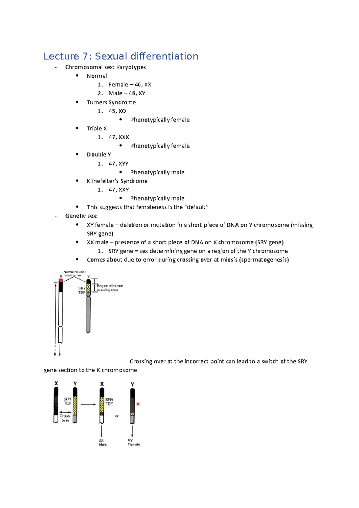 Anhb2216 Lecture Notes 7 8 Lecture 7 Sexual Differentiation 8676