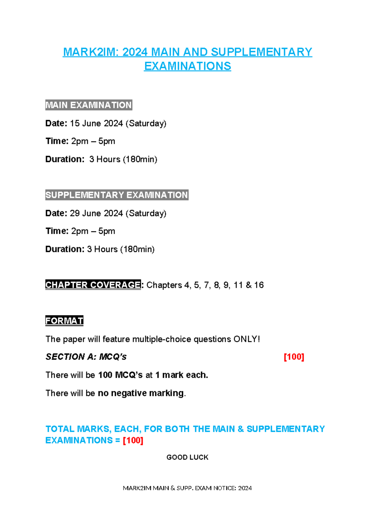 MAIN SUPP. EXAM Notice 2024 - MARK2IM: 2024 MAIN AND SUPPLEMENTARY ...