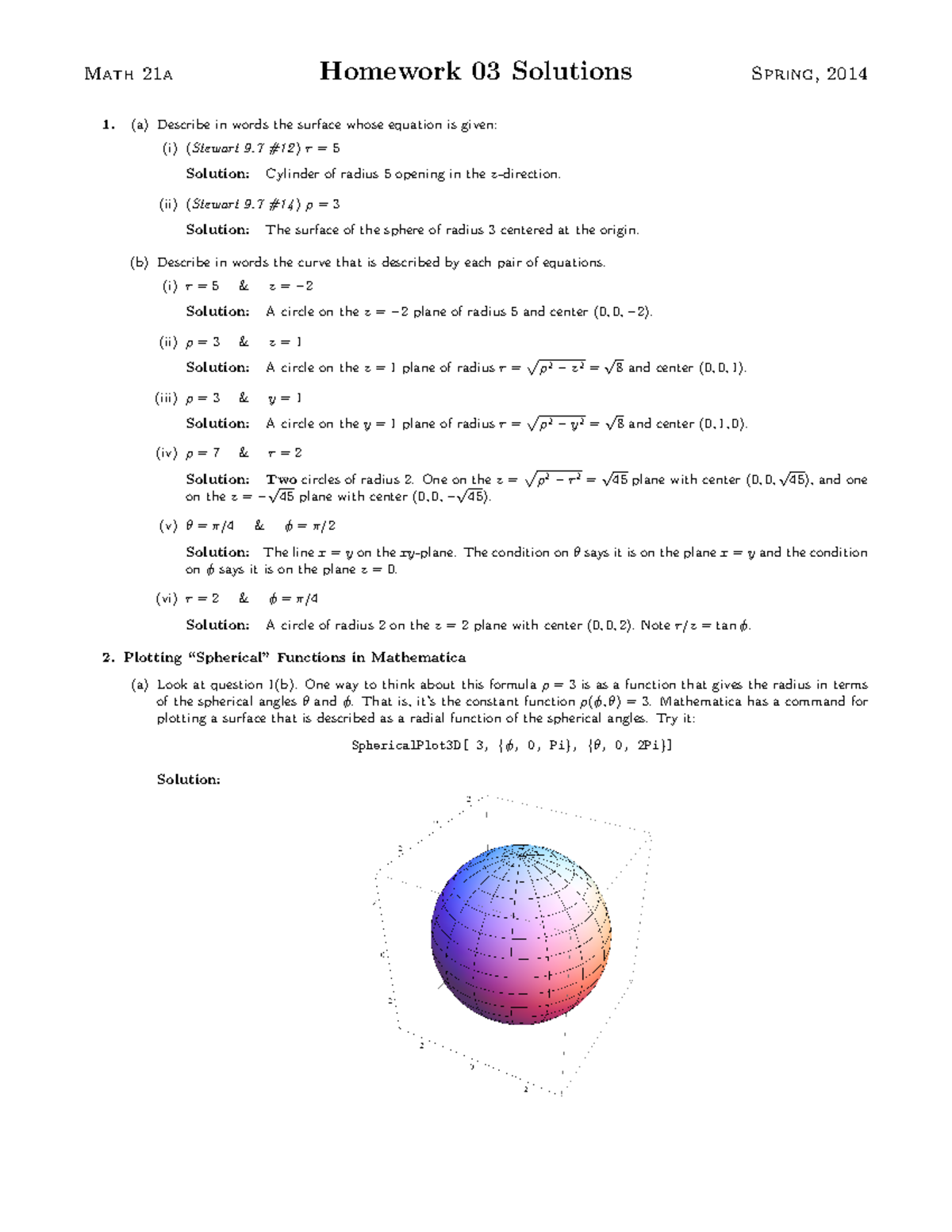 Homework 03-solutions S14 - Math 21a Homework 03 Solutions Spring, 2014 (a) Describe in words ...