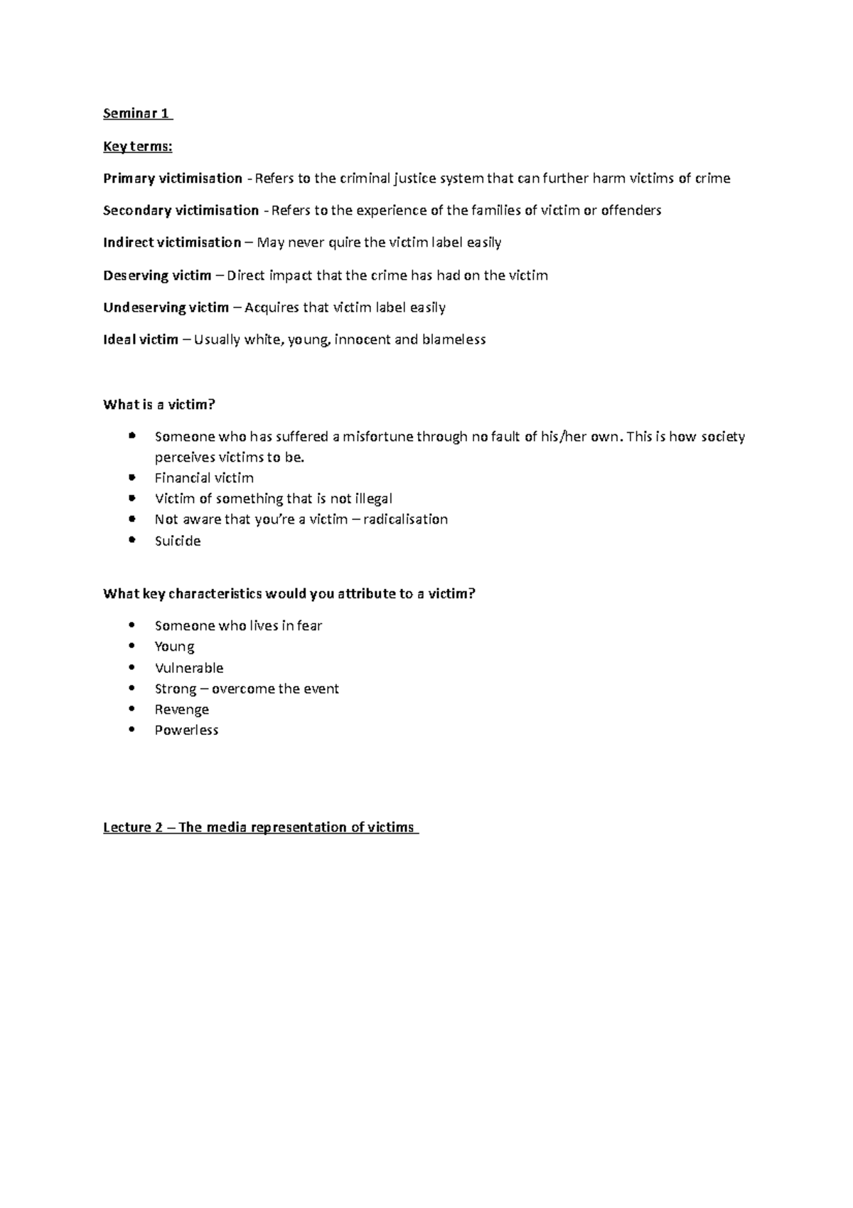 Seminar 1 - this is important lecture notes - Seminar 1 Key terms ...