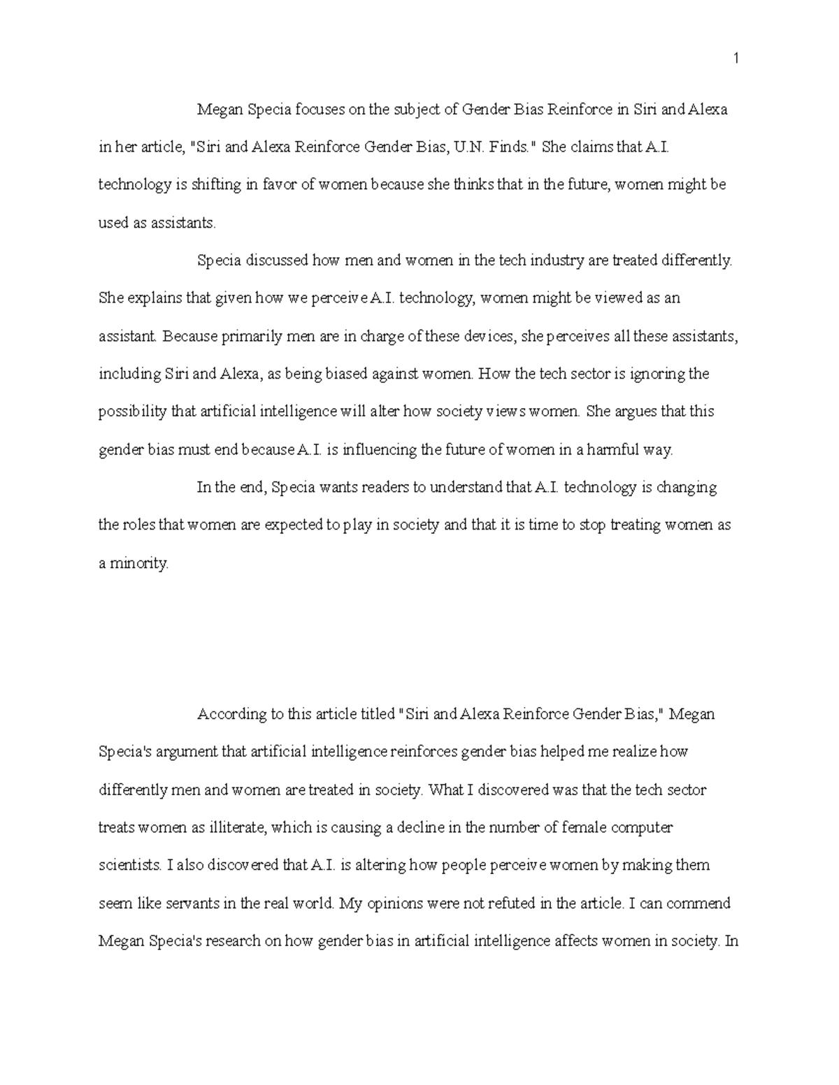 Summary AND Response OF SIRI AND Alexa ENGL095 - 1 Megan Specia focuses ...