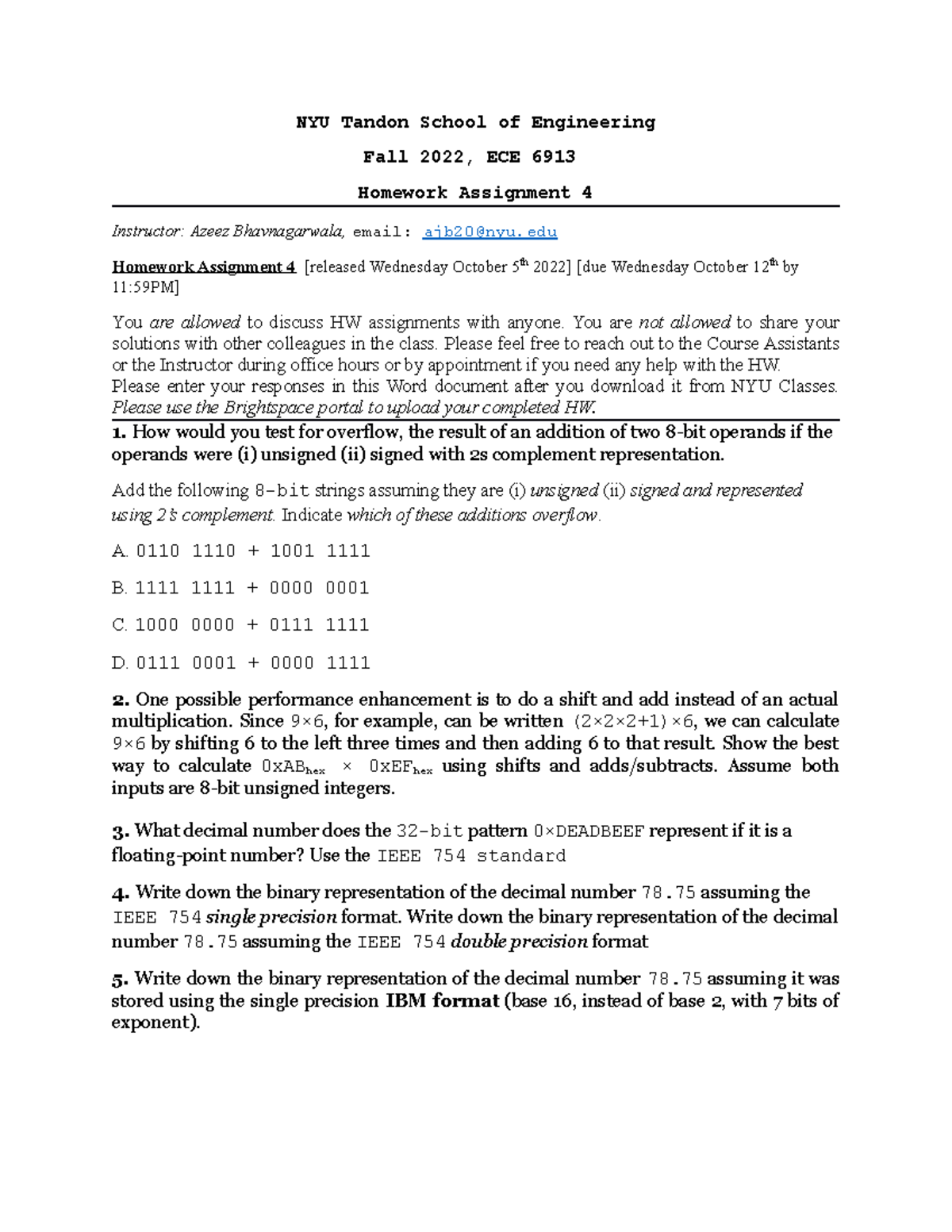 HW 4 ECE 6913 - Hw4 - NYU Tandon School of Engineering Fall 2022, ECE 6913 Homework Assignment 4 ...