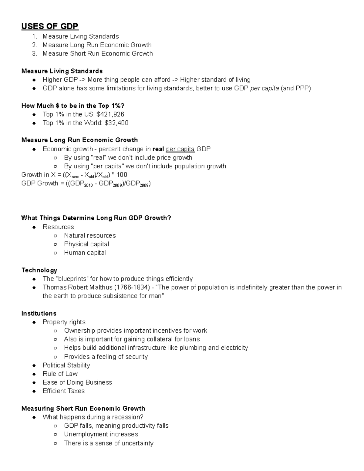 ECON 2 - ECON - USES OF GDP Measure Living Standards Measure Long Run ...