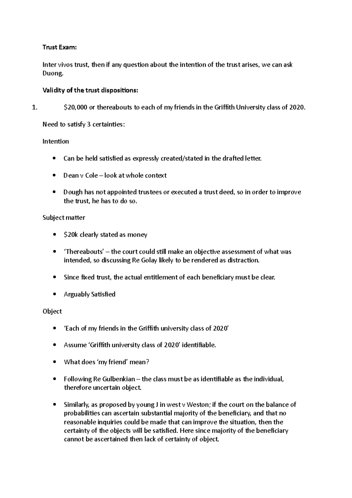 Trust Exam - Trust Exam: Inter vivos trust, then if any question about ...