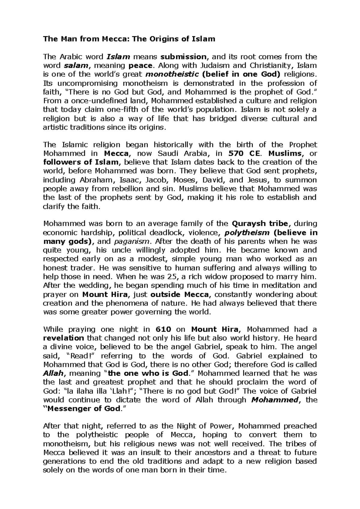 WEEK 5 English Reading MAN FROM Mecca Reading - The Man from Mecca: The ...
